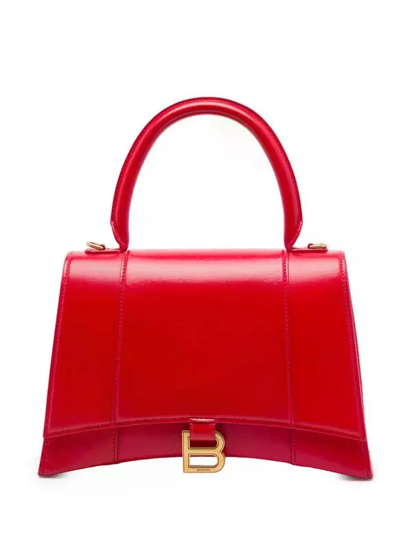 Balenciaga 2020 Medium Shiny Box Calfskin Hourglass Top Handle Bag Satchel - Red