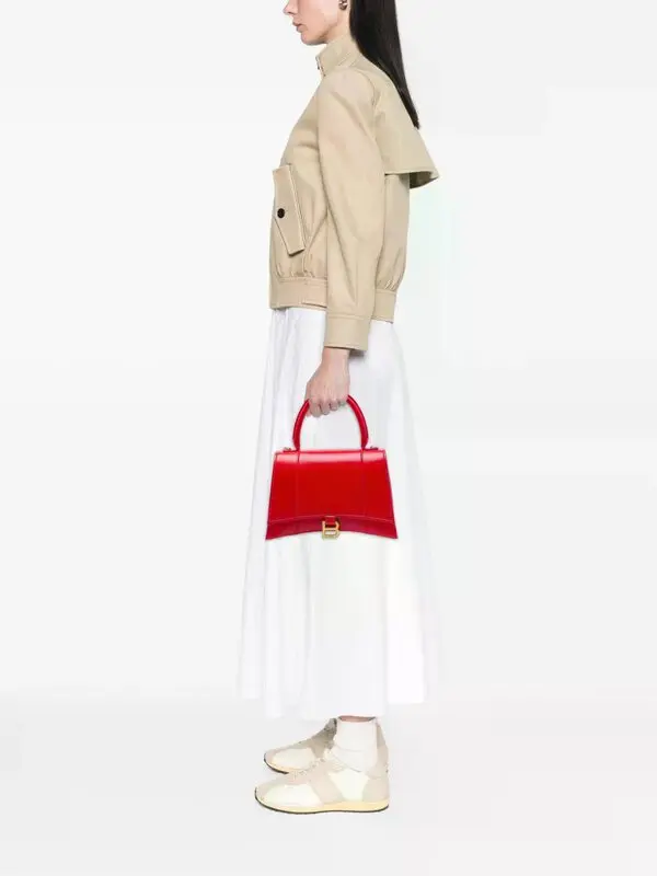 Balenciaga 2020 Medium Shiny Box Calfskin Hourglass Top Handle Bag Satchel - Red