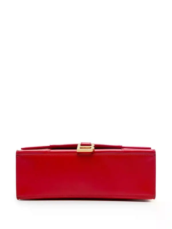 Balenciaga 2020 Medium Shiny Box Calfskin Hourglass Top Handle Bag Satchel - Red