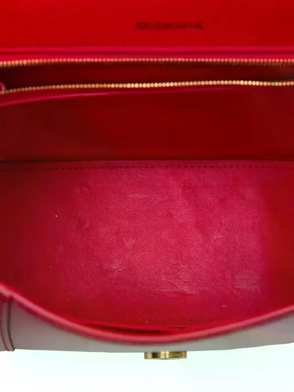 Balenciaga 2020 Medium Shiny Box Calfskin Hourglass Top Handle Bag Satchel - Red
