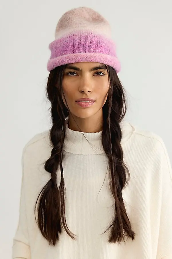 Free People Rolled Ombre Beanie - Berry