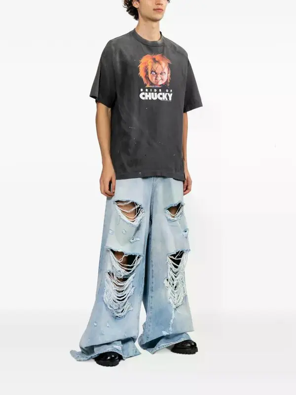 SAINT MXXXXXX Distressed Graphic-print T-shirt