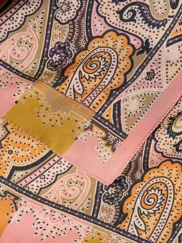 Etro Silk Pocket Square With Symmetric Paisley Motif Scarf - Pink