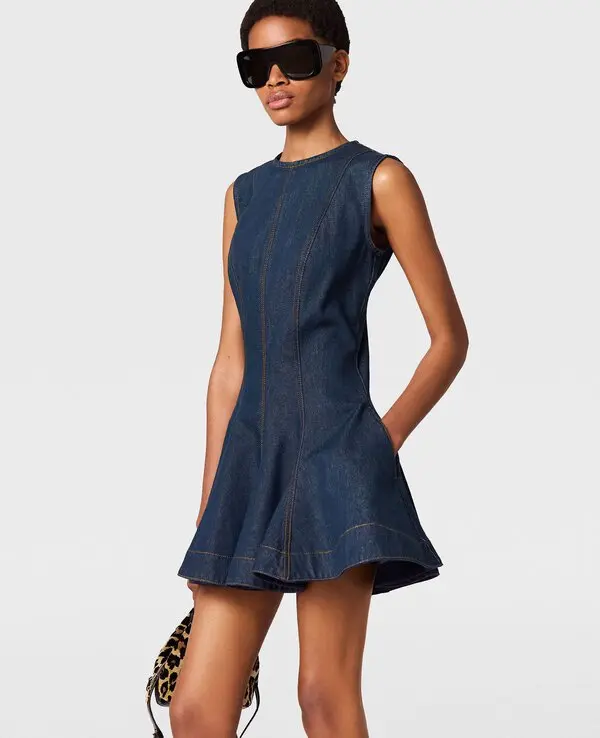 Stella McCartney Peplum Denim Mini Dress - Blue
