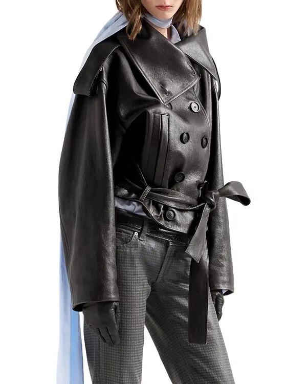 7 For All Mankind Leather High Collar Double Breasted Jacket
