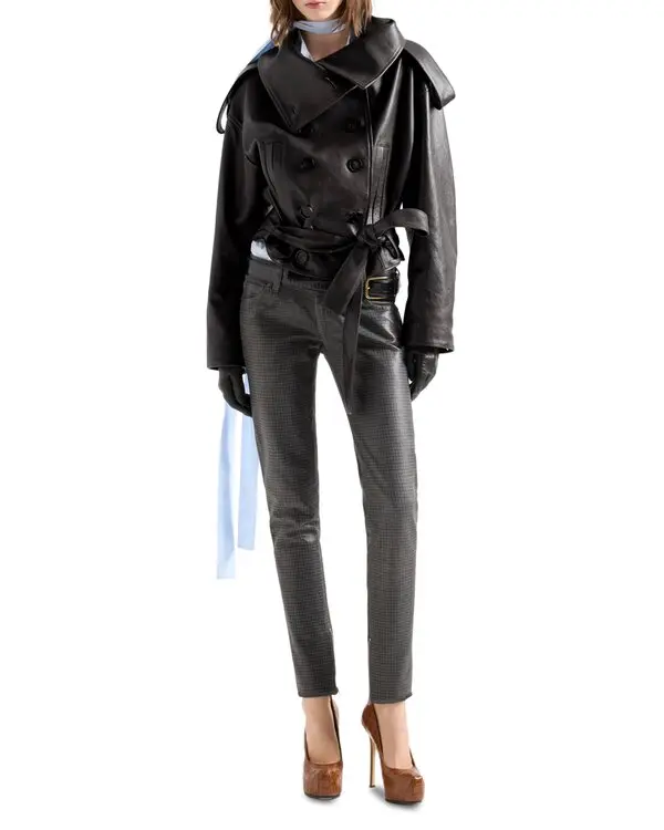 7 For All Mankind Leather High Collar Double Breasted Jacket