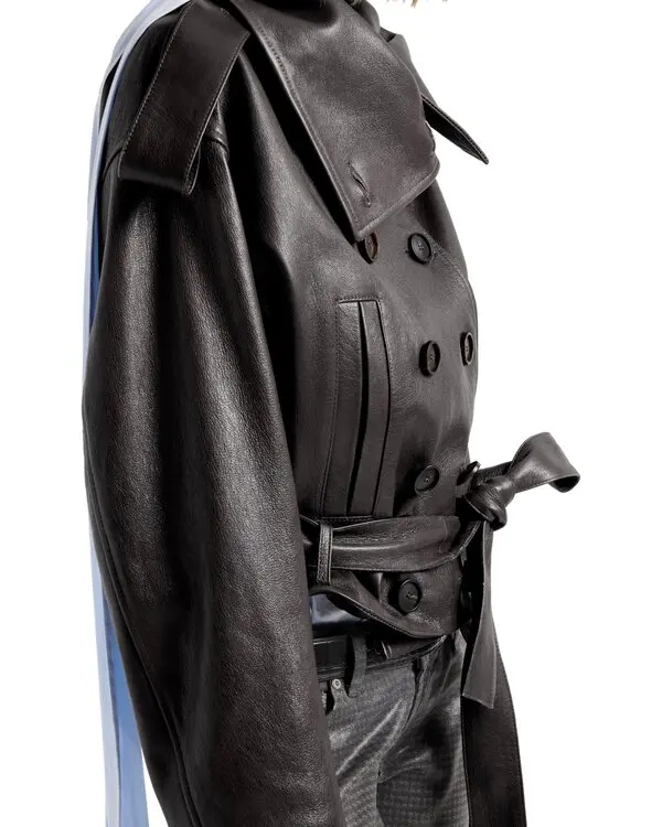 7 For All Mankind Leather High Collar Double Breasted Jacket