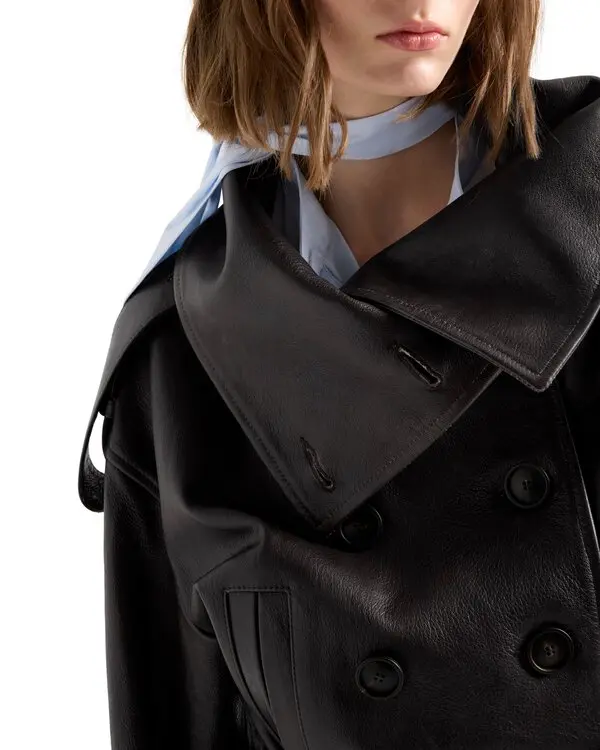 7 For All Mankind Leather High Collar Double Breasted Jacket