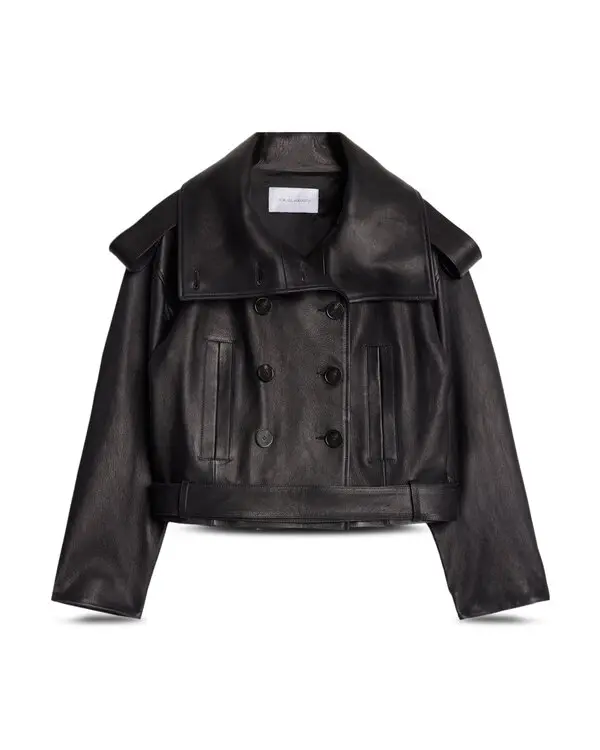 7 For All Mankind Leather High Collar Double Breasted Jacket