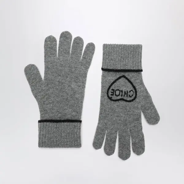 Chloé Encoeur Gloves In Wool And Cashmere - Grey