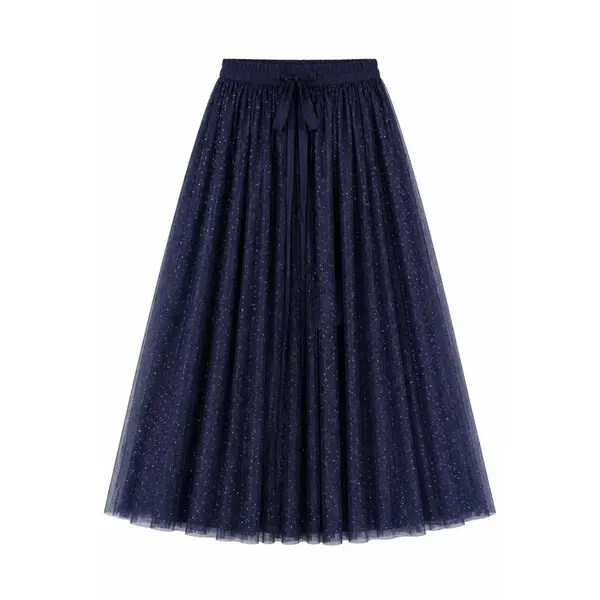 YUMI Navy Diamonte Tulle Midi Skirt