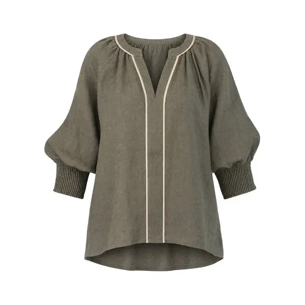 Adrift Clothing Danny Linen Blouse In Dusty Sage