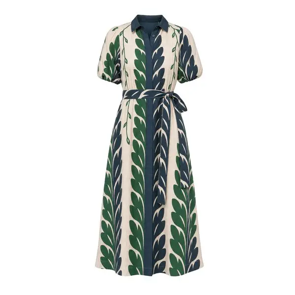 Adrift Clothing Green / Blue Matilda Collared Dress In Vineline