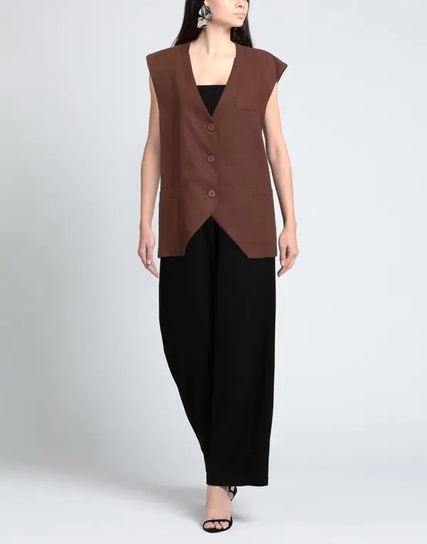 GAELLE PARIS Tailored Vest Chocolate Size Viscose, Linen