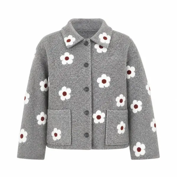 YUMI Embroidered Daisy Fleece Jacket