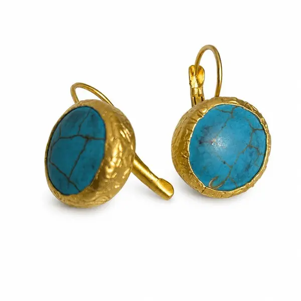 BY OZGE Aegean Turquoise Gold Plated Minimal Drop Earrings Turquoise - Blue