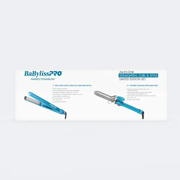 BABYLISSPRO Nano Titanium™ 1¼" Spring Curl Iron & Ultra-thin Flat Iron Prepack