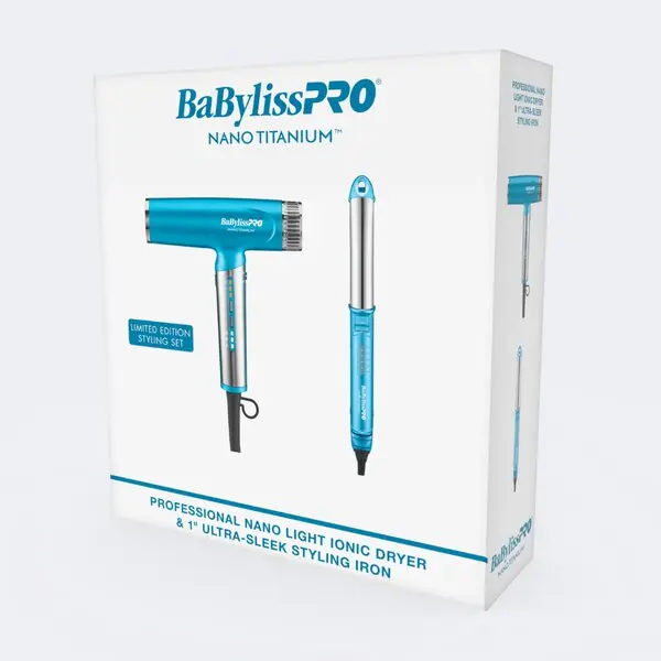 BABYLISSPRO Nano Titanium Styling Set: Nano Light Hair Dryer & Ultra-sleek Flat Iron