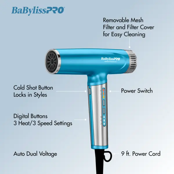BABYLISSPRO Nano Titanium Styling Set: Nano Light Hair Dryer & Ultra-sleek Flat Iron