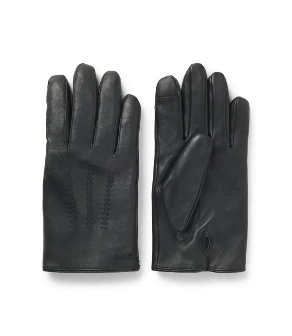 BOSS Wool-blend-lined Leather Gloves With Logo