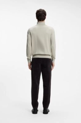 BOSS Turtleneck Sweater In Cotton And Cashmere With Logo Patch