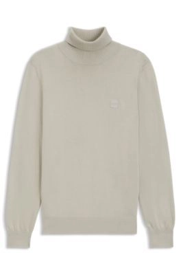 BOSS Turtleneck Sweater In Cotton And Cashmere With Logo Patch
