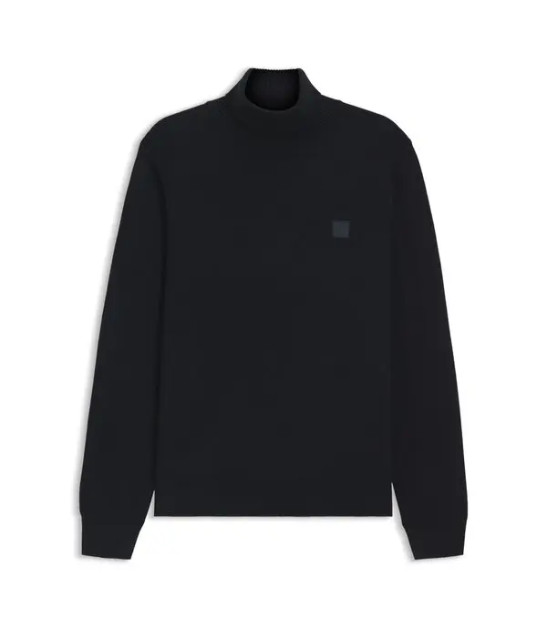 BOSS Turtleneck Sweater In Cotton And Cashmere With Logo Patch
