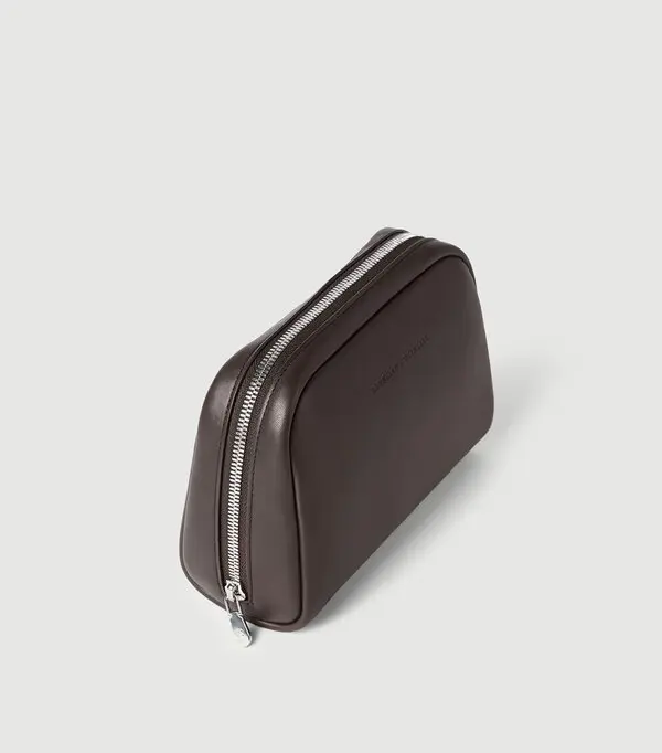 Brunello Cucinelli Leather Logo Wash Bag - Brown