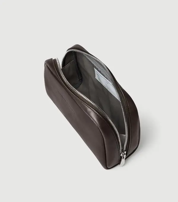 Brunello Cucinelli Leather Logo Wash Bag - Brown