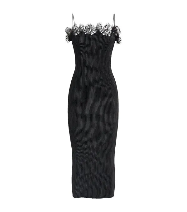 FFORME Plissé Lace-trim Lumi Midi Dress