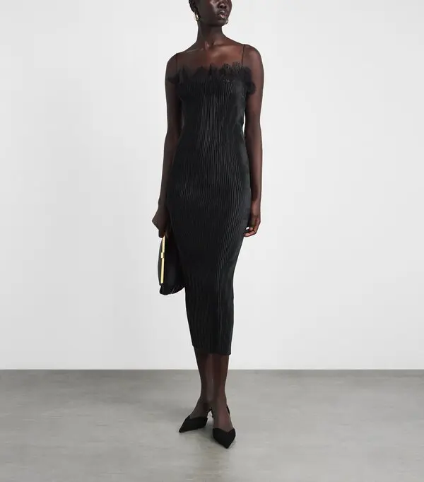 FFORME Plissé Lace-trim Lumi Midi Dress