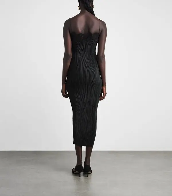 FFORME Plissé Lace-trim Lumi Midi Dress