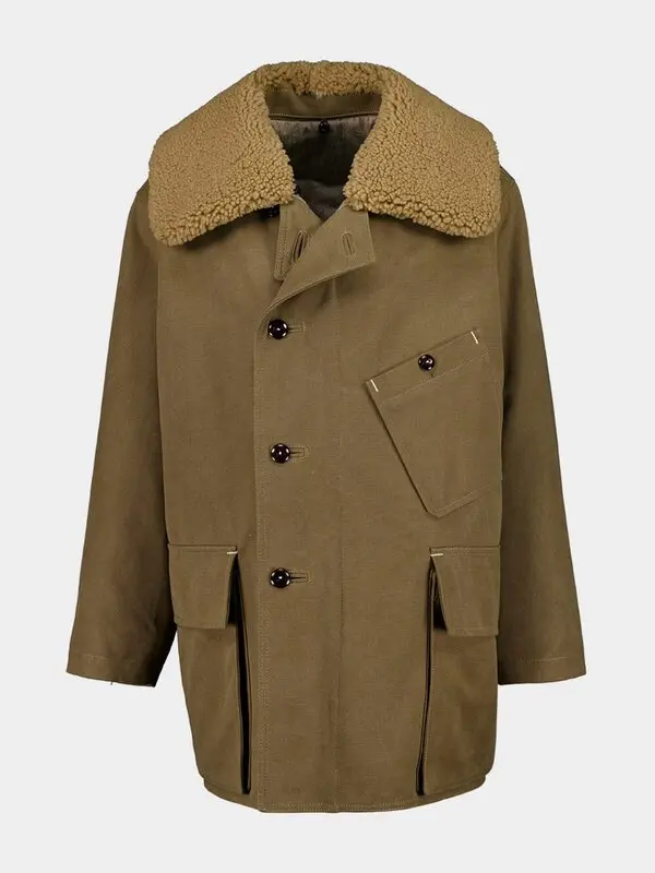 LEMAIRE Sisal Shearling Winter Parka In Water-repellent Canvas - Brown