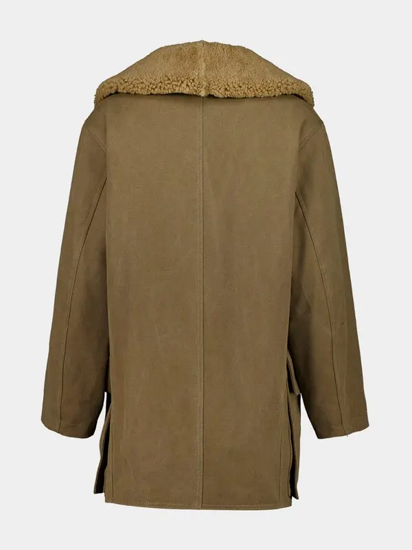 LEMAIRE Sisal Shearling Winter Parka In Water-repellent Canvas - Brown