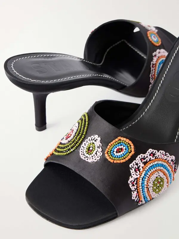 Staud Bea 50 Bead-embellished Satin Mules