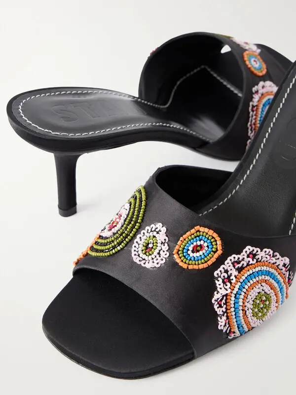 Staud Bea 50 Bead-embellished Satin Mules - Multi