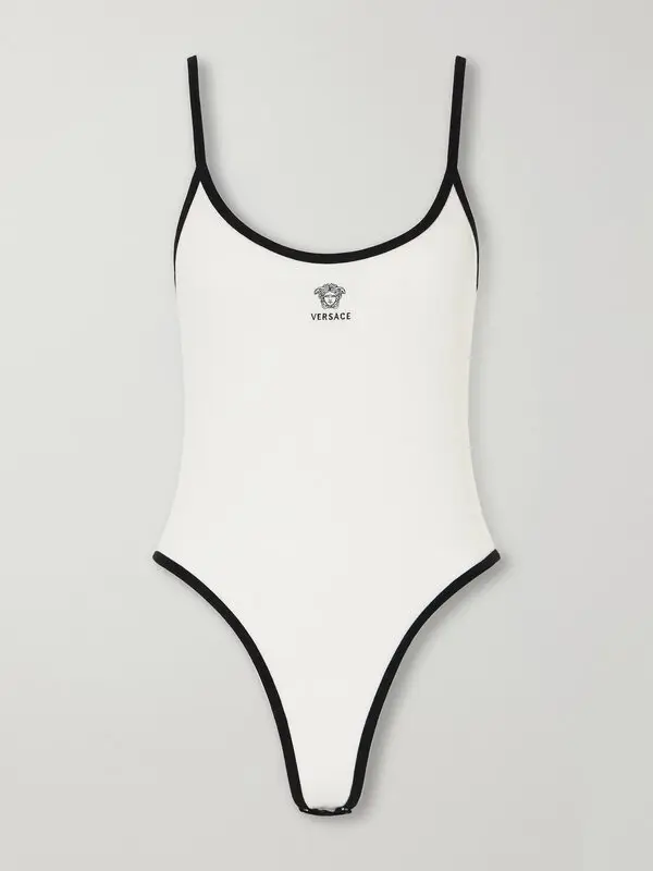 Versace Logo-embroidered Ribbed Cotton Bodysuit - White