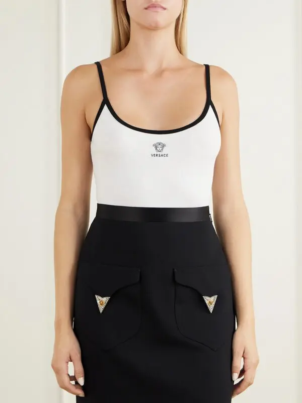 Versace Logo-embroidered Ribbed Cotton Bodysuit