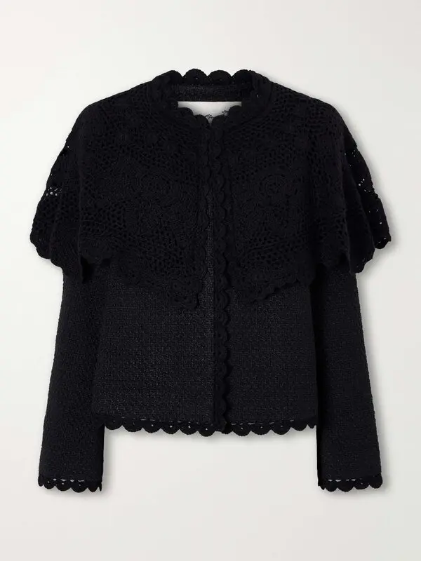 Sea Wright Cape-detailed Crochet-trimmed Bouclé Jacket