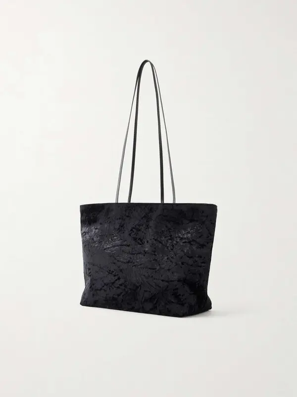 VALESQUE Spaghetti Leather-trimmed Crushed-velvet Shoulder Bag