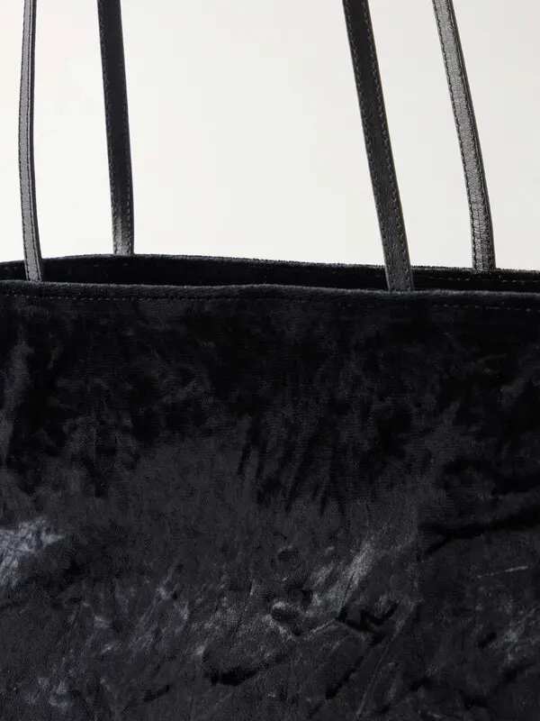 VALESQUE Spaghetti Leather-trimmed Crushed-velvet Shoulder Bag