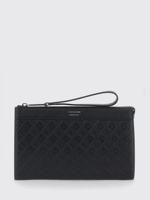 FERRAGAMO Embossed Calfskin Document Holder With Embossed Gancini Logo