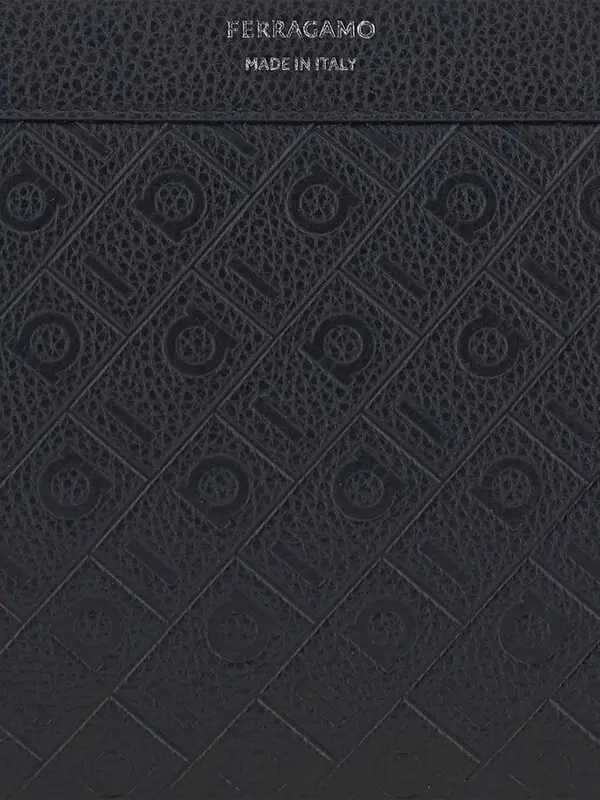 FERRAGAMO Embossed Calfskin Document Holder With Embossed Gancini Logo