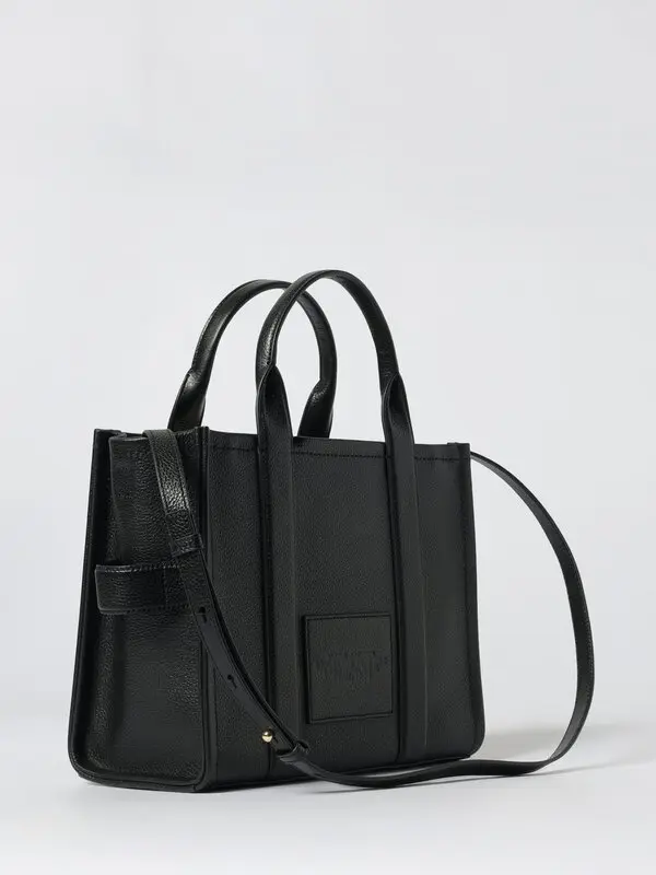 Marc Jacobs The Medium Tote Bag In Grained Leather With Printed Logo - Black