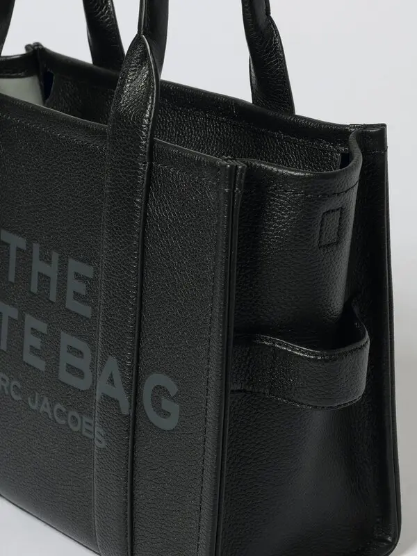 Marc Jacobs The Medium Tote Bag In Grained Leather With Printed Logo - Black