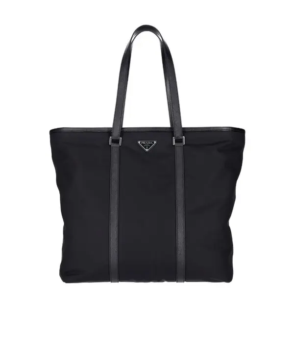 Prada Re-nylon And Saffiano Leather Tote Bag - Black