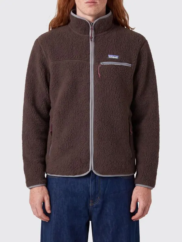 Patagonia Ms Retro Fleece Jacket With High Collar And Embroidered Logo - Brown