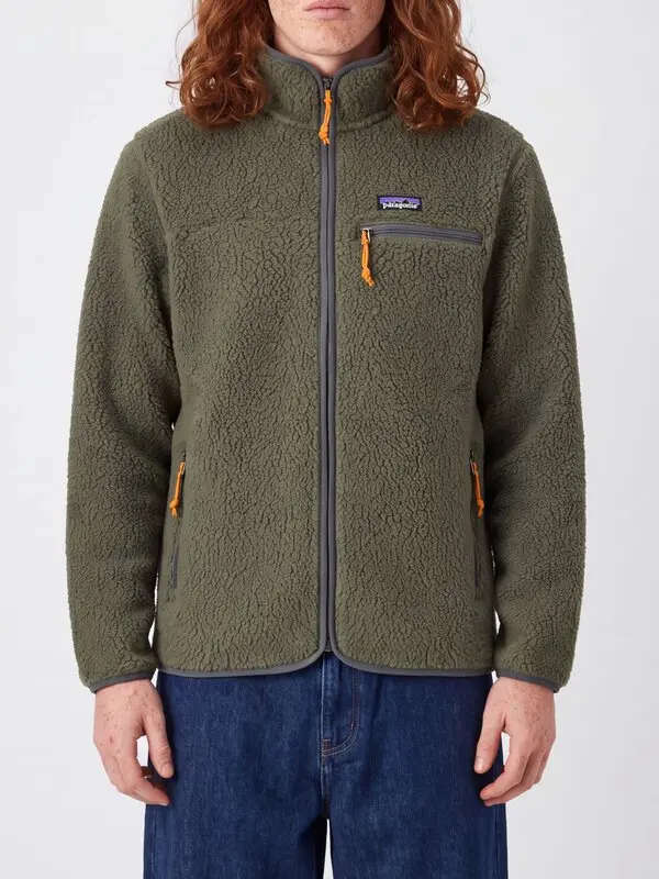 Patagonia Ms Retro Fleece Jacket With High Collar And Embroidered Logo - Green