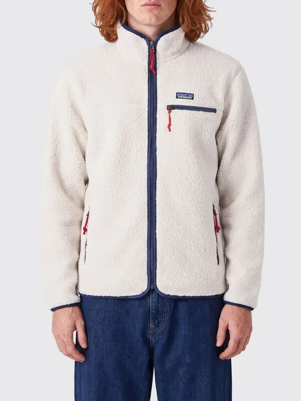 Patagonia Ms Retro Fleece Jacket With High Collar And Embroidered Logo - White 1