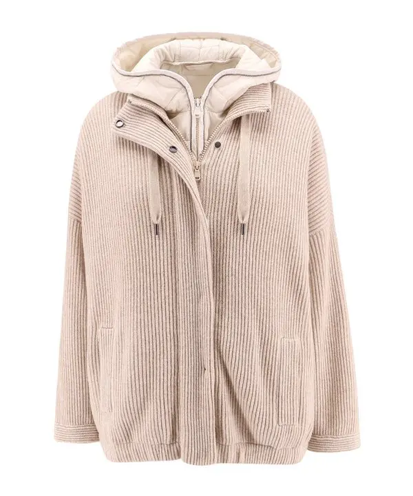 Brunello Cucinelli Hooded Knitted Jacket - Light Beige